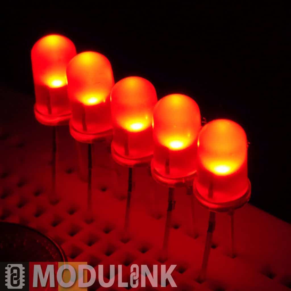 5Stück LEDs 5mm ROT diffus hell Leuchtdiode THT Steckbrett – ModuLink ...